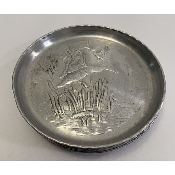Dining | Vintage Metal Hammered Aluminum Coaster Raised Embossed Geese ...